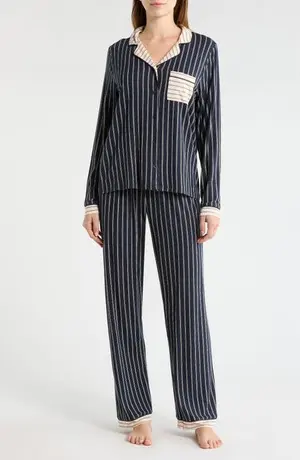 French Connection Stripe Pocket Pajamas - Blue/cream Stripe