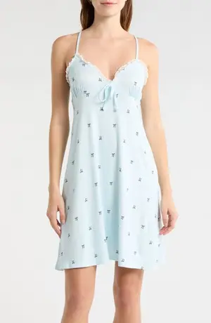 French Connection Eyelet Trim Chemise - Blue Bow