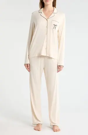 French Connection Scalloped Edge Pajamas - Cream/blue Combo