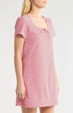 French Connection Gingham Seersucker Nightgown - Red Combo