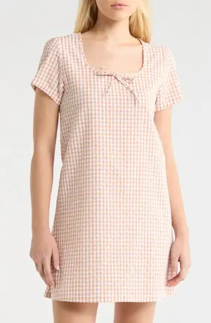 French Connection Gingham Seersucker Nightgown - Tan Combo