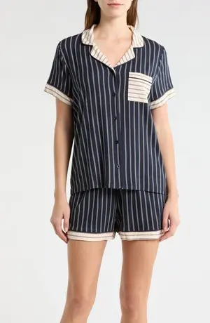 French Connection Stripe Pocket Short Pajamas - Blue/cream Stripe