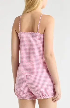 French Connection Gingham Seersucker Cami & Bloomer Short Pajamas - Pink Combo
