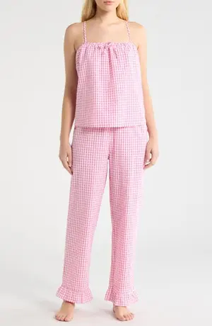 French Connection Gingham Seersucker Cami Pajamas - Pink Combo
