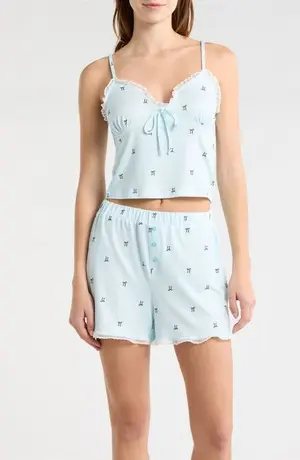 French Connection Eyelet Trim Short Pajamas - Blue Bow