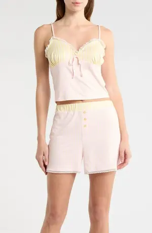 French Connection Eyelet Trim Short Pajamas - Lemon Pink