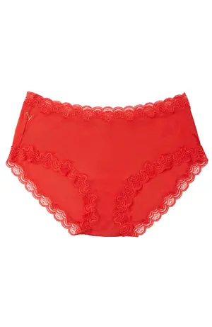Uwila Warrior Soft Silk Lace Trim Silk Briefs - Fiery Red