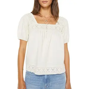 MOTHER The Memory Lane Embroidered Trim Puff Sleeve Top - Early Bird