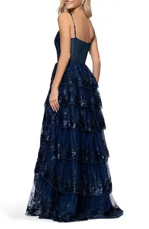 BLONDIE NITES Sequin Tiered Ruffle Ballgown