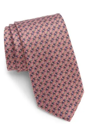 Canali Medallion Geo Silk Jacquard Neck Tie - Pink