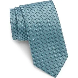 Canali Geometric Jacquard Silk Neck Tie - Light Teal