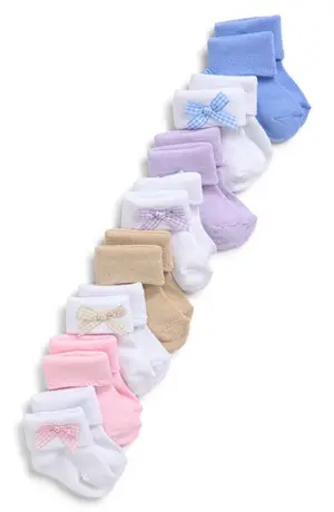 CAPELLI NEW YORK Assorted 8-pack Cuffed Crew Socks With Bows - Pale Multi