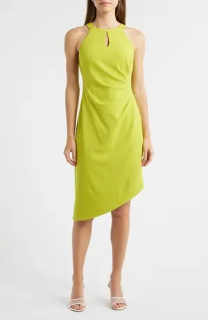 Anne Klein Side Pleat Asymmetric Dress - Citron Zest