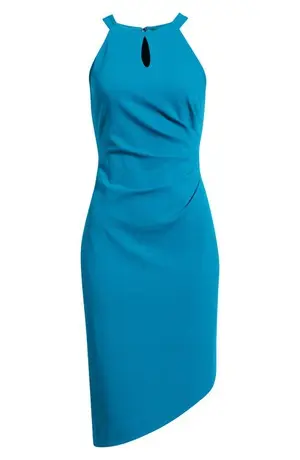 Anne Klein Side Pleat Asymmetric Dress - Ink Teal