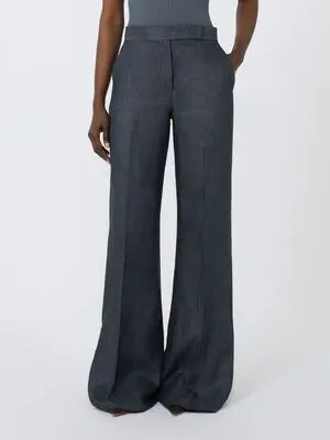 Max Mara Herringbone Linen Twill Trousers - Medium Grey