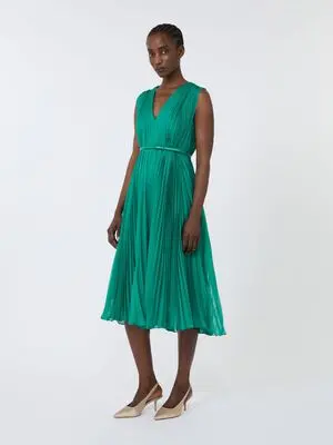 Max Mara Plissé-pleated Chiffon Midi Dress - Green