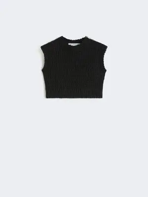 Max Mara Sleeveless Cropped Jumper In Smooth Cotton - Black