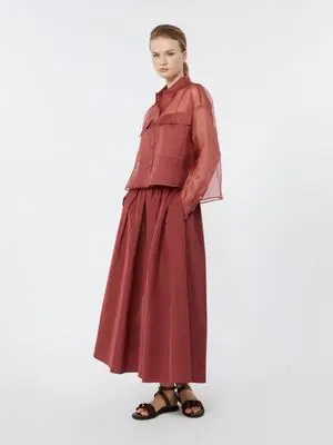 Max Mara Pleated Taffeta Long Skirt - Cherry