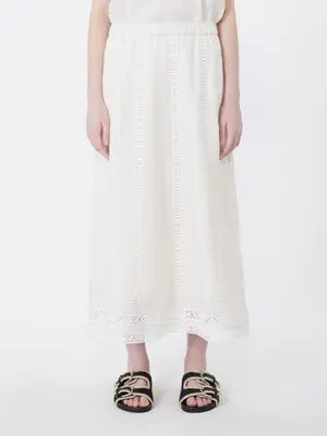 Max Mara Linen Midi Skirt With Embroidery - Ecru