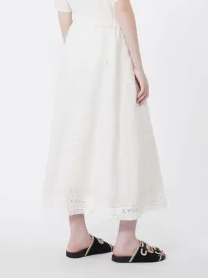 Max Mara Linen Midi Skirt With Embroidery - Ecru