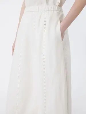 Max Mara Linen Midi Skirt With Embroidery - Ecru