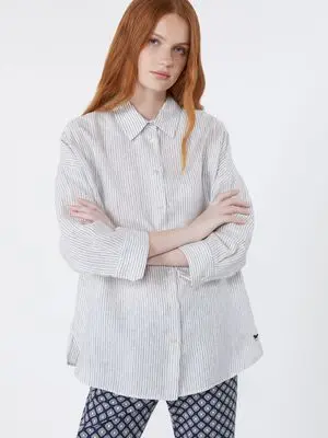 Max Mara Striped Linen Canvas Shirt