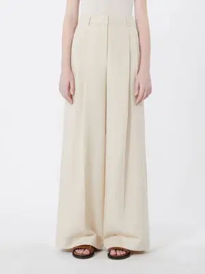 Max Mara Viscose And Linen Wide-leg Trousers - Beige