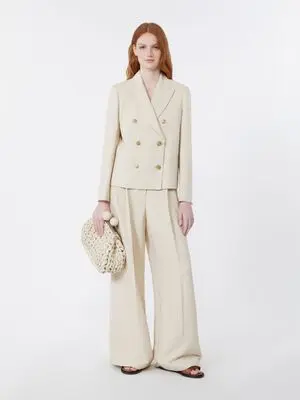 Max Mara Viscose And Linen Wide-leg Trousers - Beige