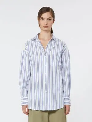 Max Mara Striped Cotton Poplin Shirt With Eyelet Embroidery - Navy