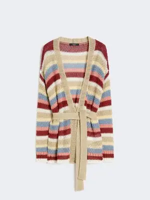 Max Mara Linen Yarn Cardigan With Belt - Cherry