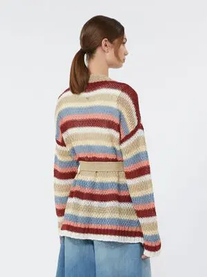 Max Mara Linen Yarn Cardigan With Belt - Cherry