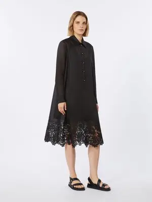 Max Mara Embroidered Ramie Gauze Midi Shirt Dress - Black