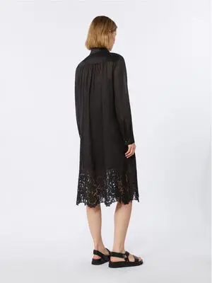 Max Mara Embroidered Ramie Gauze Midi Shirt Dress - Black