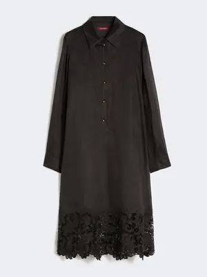 Max Mara Embroidered Ramie Gauze Midi Shirt Dress - Black