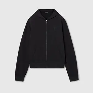 Gucci Cashmere Blend Zip Jacket With Embroidery - Black
