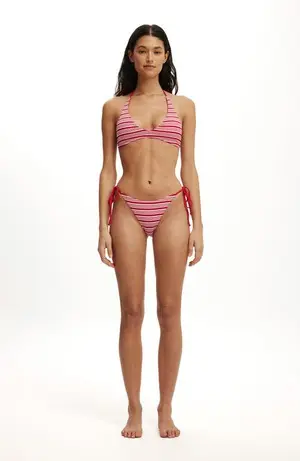 BODY Scoop Neck Halter Bikini Top - Ella Stripe Rib Red