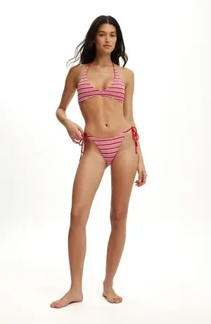 BODY String Tie Side Brazilian Bikini Bottom Ella Stripe Rib Red