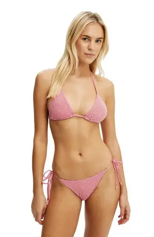 Cotton:on Tie Side Brazilian Bikini Bottom - Red Mini Gingham