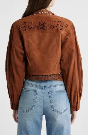 Farm Rio Richilieu Embroidered Leather Crop Jacket