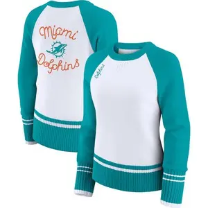 WEAR BY ERIN ANDREWS Miami Dolphins Colorblock Raglan Sweater - White