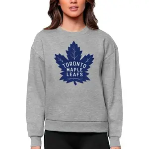 ANTIGUA Toronto Maple Leafs Primary Logo Crewneck Pullover Sweatshirt - Heather Gray