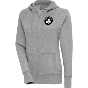 ANTIGUA Boston Celtics Brushed Metallic Victory Full-zip Hoodie - Heather Gray