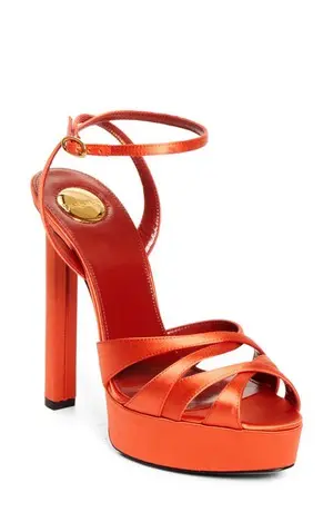 Saint Laurent Chandelle Ankle Strap Platform Sandal - Orange