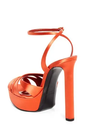 Saint Laurent Chandelle Ankle Strap Platform Sandal - Orange