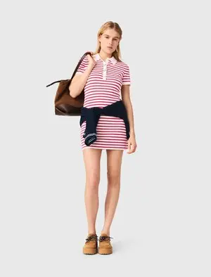 Maje Woman's Cotton Striped Polo Dress - Red