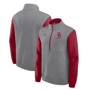 JORDAN BRAND Oklahoma Sooners Club Fleece Half-zip Pullover - Heather Gray