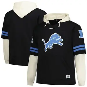 '47 Detroit Lions Big & Tall Split Zone Cornerback V-neck Hoodie - Black