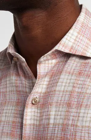 David Donahue Linen Check Sport Shirt - Red/multi