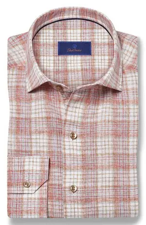 David Donahue Linen Check Sport Shirt - Red/multi