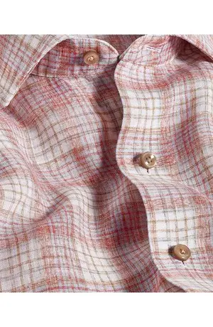 David Donahue Linen Check Sport Shirt - Red/multi